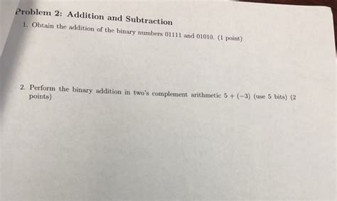 Solved Problem Addition And Subtraction Obtain The Chegg Com