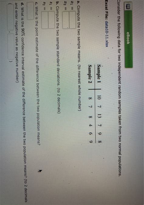 Solved Ebook Consider The Following Data For Two Independent