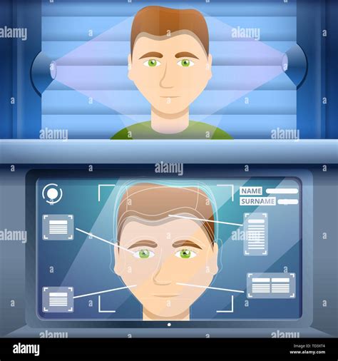 Face Recognition System Concept Background Cartoon Illustration Of Face Recognition System