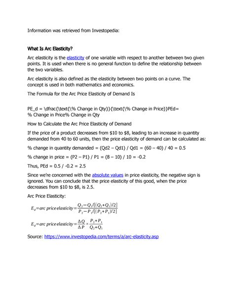 Arc Elasticity Arc Elasticity Bs Accountancy Studocu