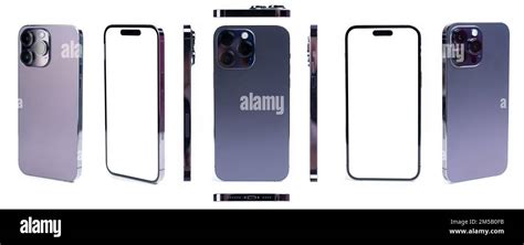 Trendy Purple Smartphone With Blank Screen Different Views Isolated On