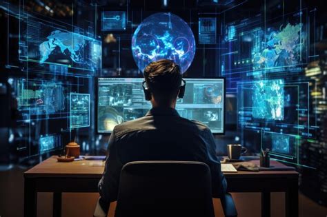 Premium Ai Image Back View Of Young Businessman Sitting At Table In