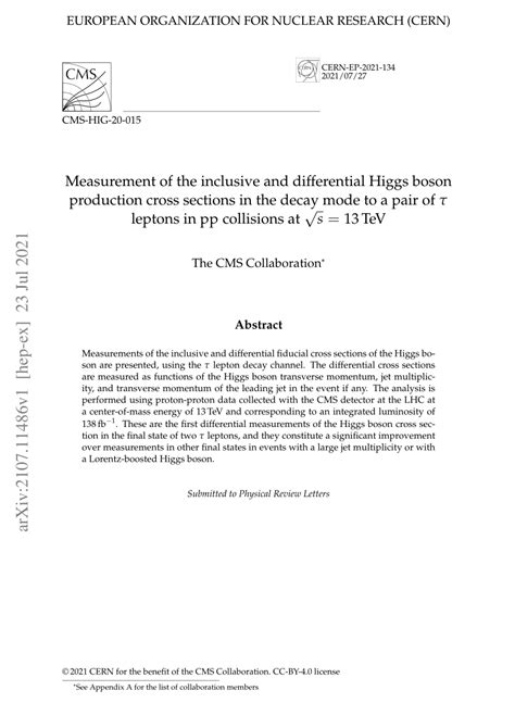 Pdf Measurement Of The Inclusive And Differential Higgs Boson Production Cross Sections In The