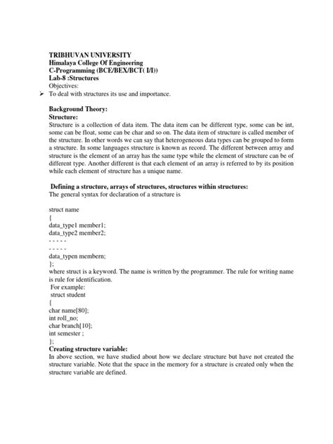 Lab 8 Structure Pdf C Programming Language Software Development