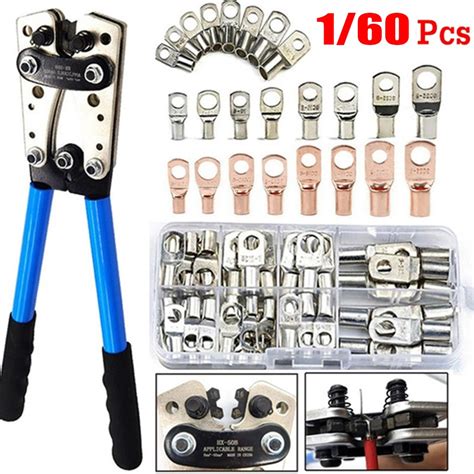 Hx 50b 60pcs 구색 자동차 자동 구리 링 터미널 와이어 크림프 커넥터 베어 케이블 배터리 터미널 납땜 커넥터 키트