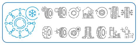 겨울용 타이어 또는 타이어 선형 아이콘입니다 자동차 서비스 가는 선 사용자 정의 그림 등고선 기호 벡터 격리 윤곽선 그리기 겨울철 추운 길 타이어에 대한 스톡 벡터 아트 및