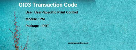 OID3 SAP Tcode For User Specific Print Control