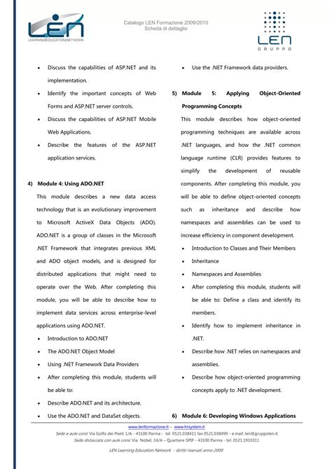 Introduction To Microsoft Net Development Scheda Corso Len Pdf
