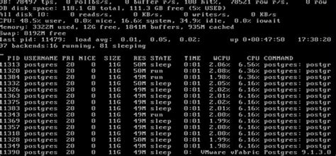 vpostgres includes an enhanced version of pg top which gives database transactions per second