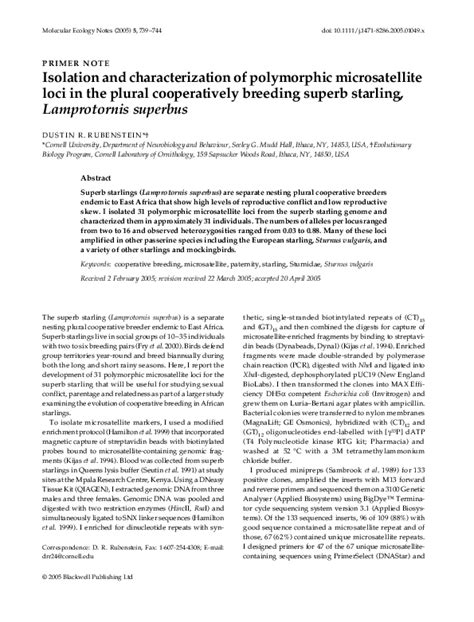 Pdf Isolation And Characterization Of Polymorphic Microsatellite Loci