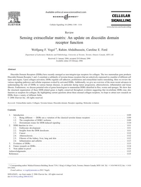Pdf Sensing Extracellular Matrix An Update On Discoidin Domain Receptor Function