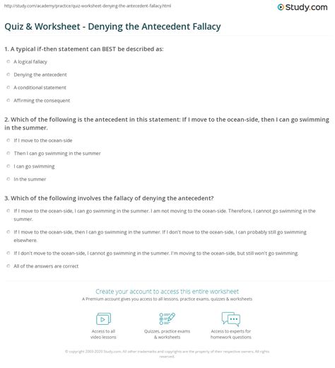 Quiz And Worksheet Denying The Antecedent Fallacy
