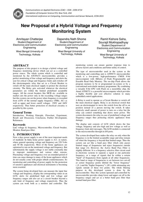 Pdf New Proposal Of A Hybrid Voltage And Frequency Monitoring System