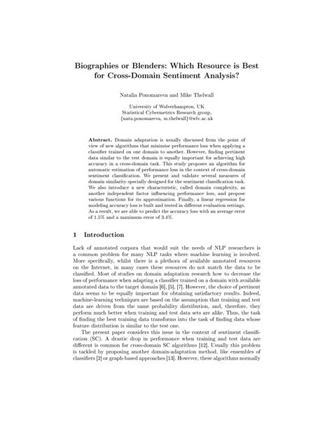 Pdf Biographies Or Blenders Which Resource Is Best For Cross Domain