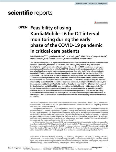 Pdf Feasibility Of Using Kardiamobile L6 For Qt Interval Monitoring