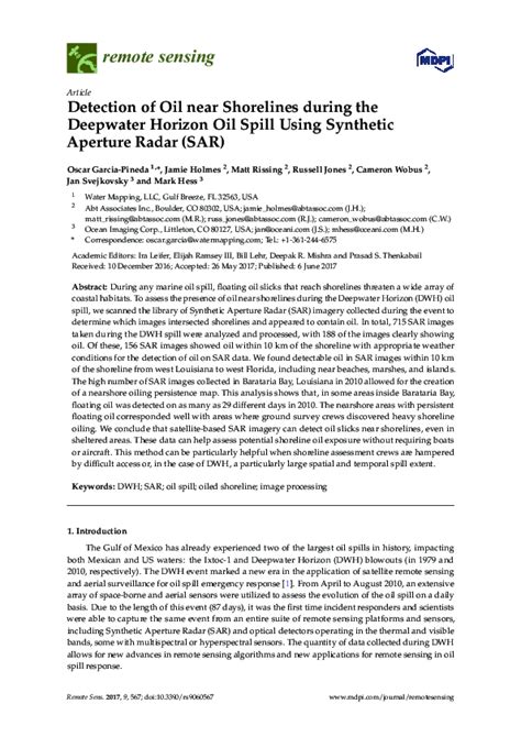 (PDF) Detection of Oil near Shorelines during the Deepwater Horizon Oil Spill Using Synthetic ...