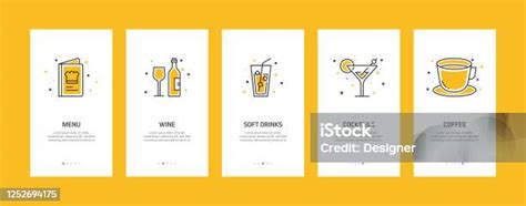 레스토랑 음식 및 음료 개념 온보딩 모바일 앱 페이지 화면 평면 아이콘 Ux Ui 디자인 템플릿 벡터 일러스트레이션 건강한 식생활에 대한 스톡 벡터 아트 및 기타 이미지