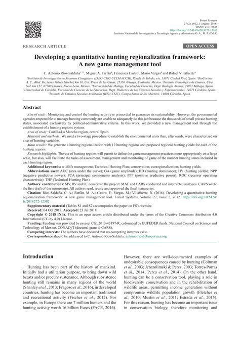 Pdf Developing A Quantitative Hunting Regionalization Framework A New Game Management Tool