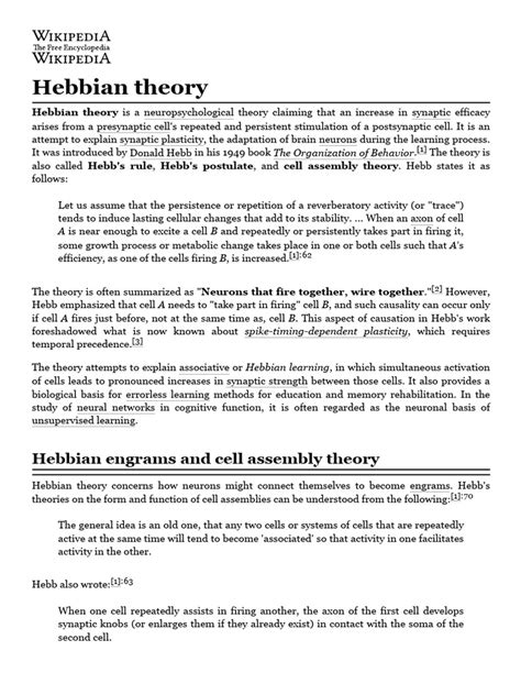 Hebbian Theory Wikipedia Pdf Cognitive Science Neuroplasticity