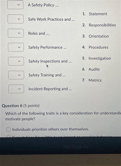 Solved A Safety Policy ....StatementSafe Work Practices and | Chegg.com