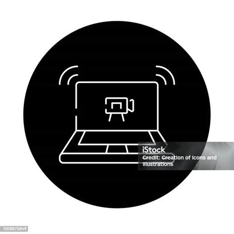 랩톱 컬러 라인 아이콘으로 기록합니다 팟캐스팅 편집 가능한 스트로크 0명에 대한 스톡 벡터 아트 및 기타 이미지 0명 개념 날씬한 Istock