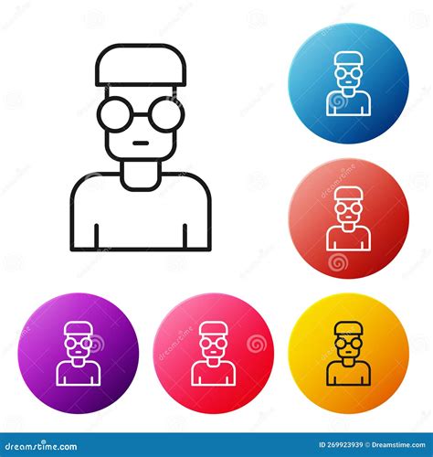 Black Line Nerd Geek Icon Isolated On White Background Set Icons