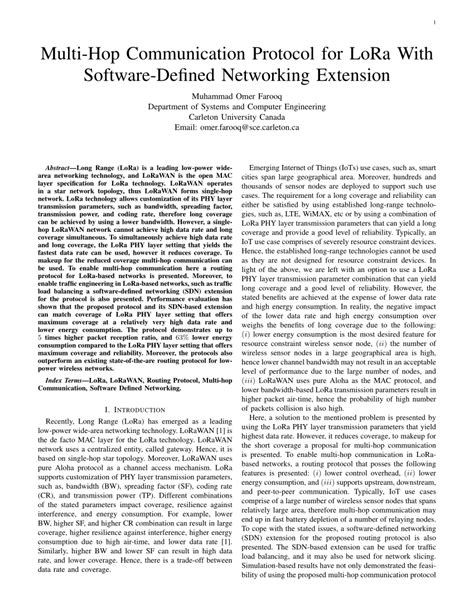 pdf multi hop communication protocol for lora with software defined
