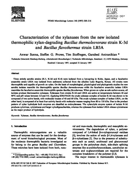 Pdf Characterization Of The Xylanases From The New Isolated Thermophilic Xylan Degrading