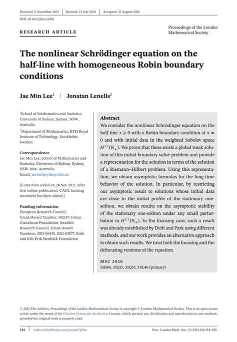 Pdf The Nonlinear Schrödinger Equation On The Half‐line With Homogeneous Robin Boundary Conditions