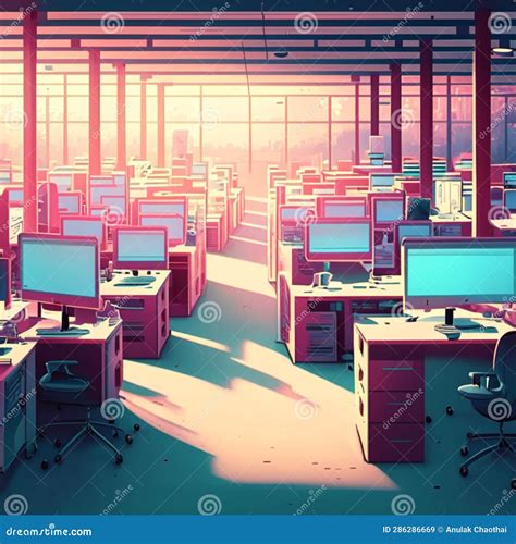 3d Rendering Of An Office Interior With A Lot Of Computer Monitors Ai Generated Stock
