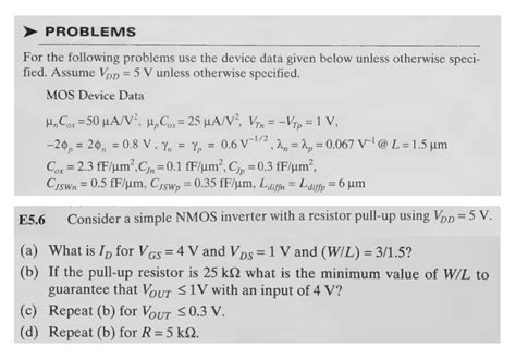 Solved E5 6 ﻿consider A Simple Nmos Inverter With A Resistor