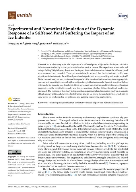 Pdf Experimental And Numerical Simulation Of The Dynamic Response Of A Stiffened Panel
