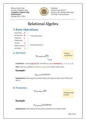 Normalization Lab Sheet Page Of Pharos University In Alexandria Faculty Of Engineering