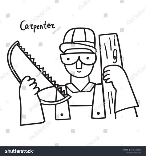 Carpenter Vector Hand Drawn Outline Illustration Stock Vector Royalty Free