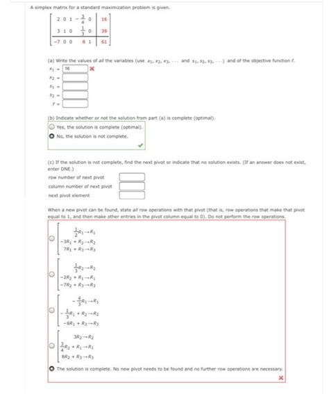 Solved A Simplex Matrix For A Standard Maximization Problem