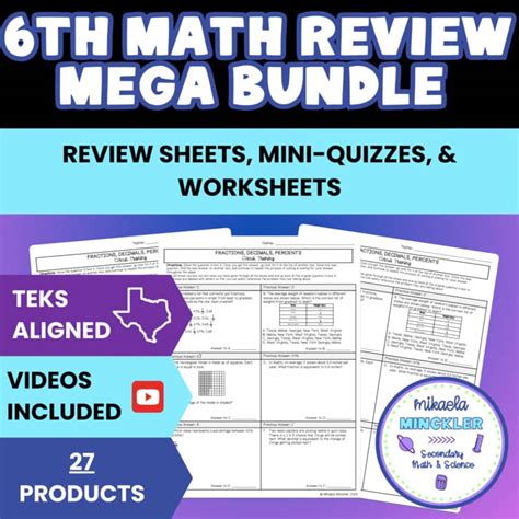 6th Grade Math Staar Review Mega Bundle Review Sheets Quizzes Worksheets