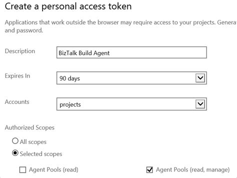 Step Create VSTS Token And Install Agent BizTalk Server Microsoft Learn