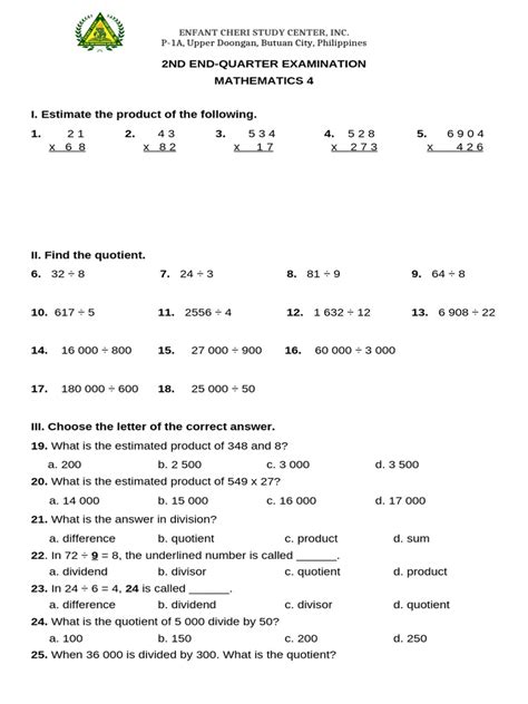tq math 4 2nd end pdf division mathematics elementary mathematics