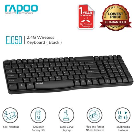 Rapoo E1050 Wireless Keyboard For Laptop 2 4ghz Spill Resistant And Waterproof Design Shopee