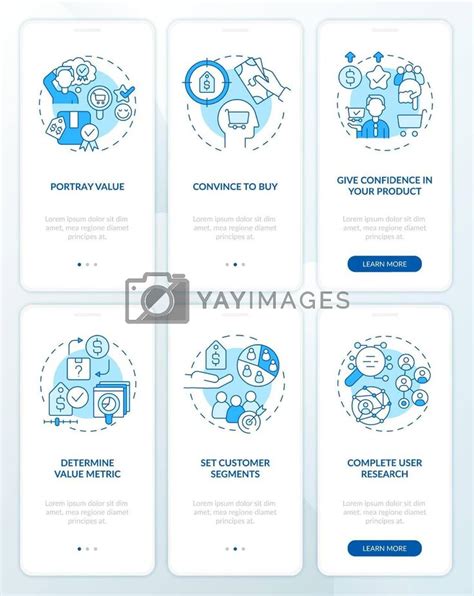 Selecting Good Pricing Strategy Blue Onboarding Mobile App Screen Set