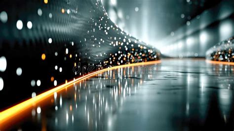 Abstract Glowing Data Stream Curving Across A Digital Surface With Bokeh Lights And Fiber Like