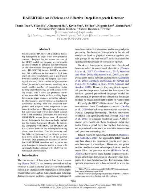Fillable Online Habertor An Efficient And Effective Deep Hatespeech