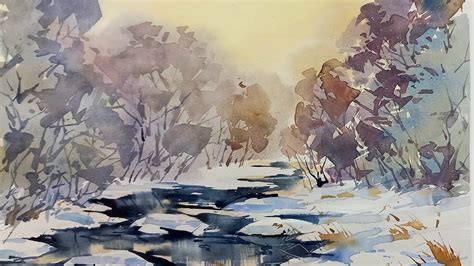 Ручей в зимнем лесу живой мастер класс по акварели Youtube