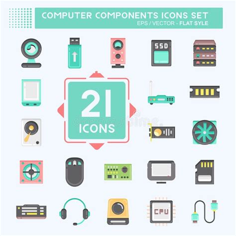Icon Set Computer Components Suitable For Education Symbol Flat Style Simple Design Editable