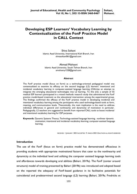 pdf developing esp learners vocabulary learning by contextualization