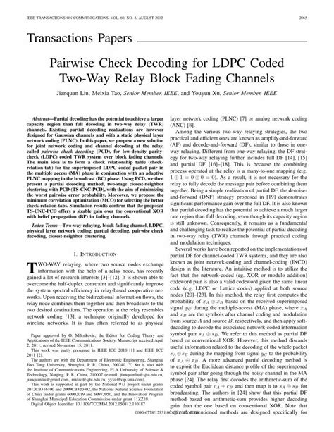 pdf pairwise check decoding for ldpc coded two way relay block fading