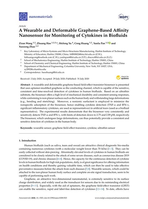 Pdf A Wearable And Deformable Graphene Based Affinity Nanosensor For Monitoring Of Cytokines