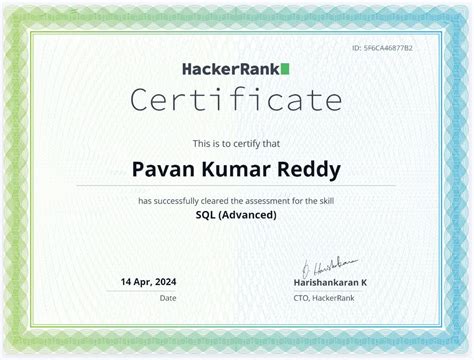 Pavan Kumar Reddy On Linkedin Hackerrank Sql Cerfication