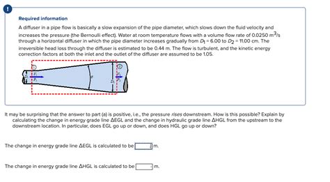 Solved Required Information A Diffuser In A Pipe Flow Is Chegg