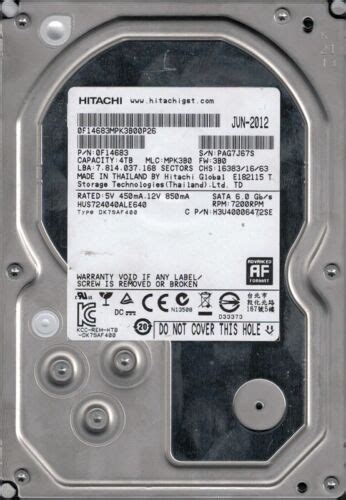 HUS724040ALE640 P/N: 0F14683 MLC: MPK3B0 HGST 4TB | eBay